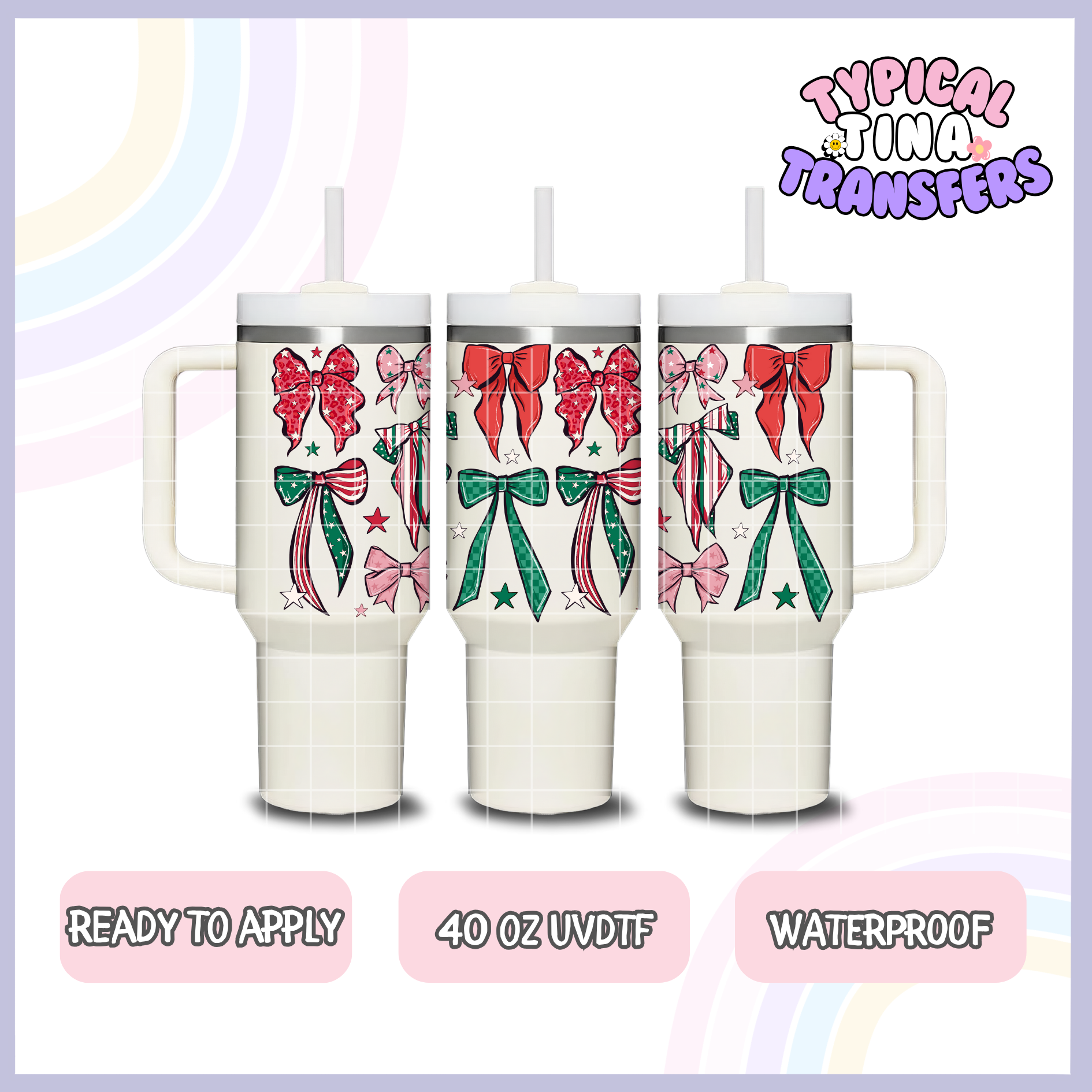 Christmas Color Bows | 40oz UVDTF Wrap | POD – Typical Tina Transfers