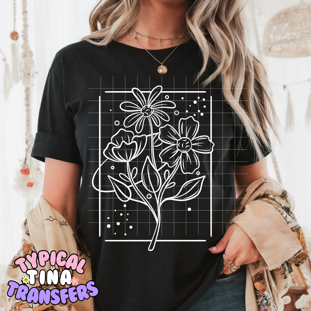 Floral Outline (white) | DTF Screen Print | POD – Typical Tina Transfers
