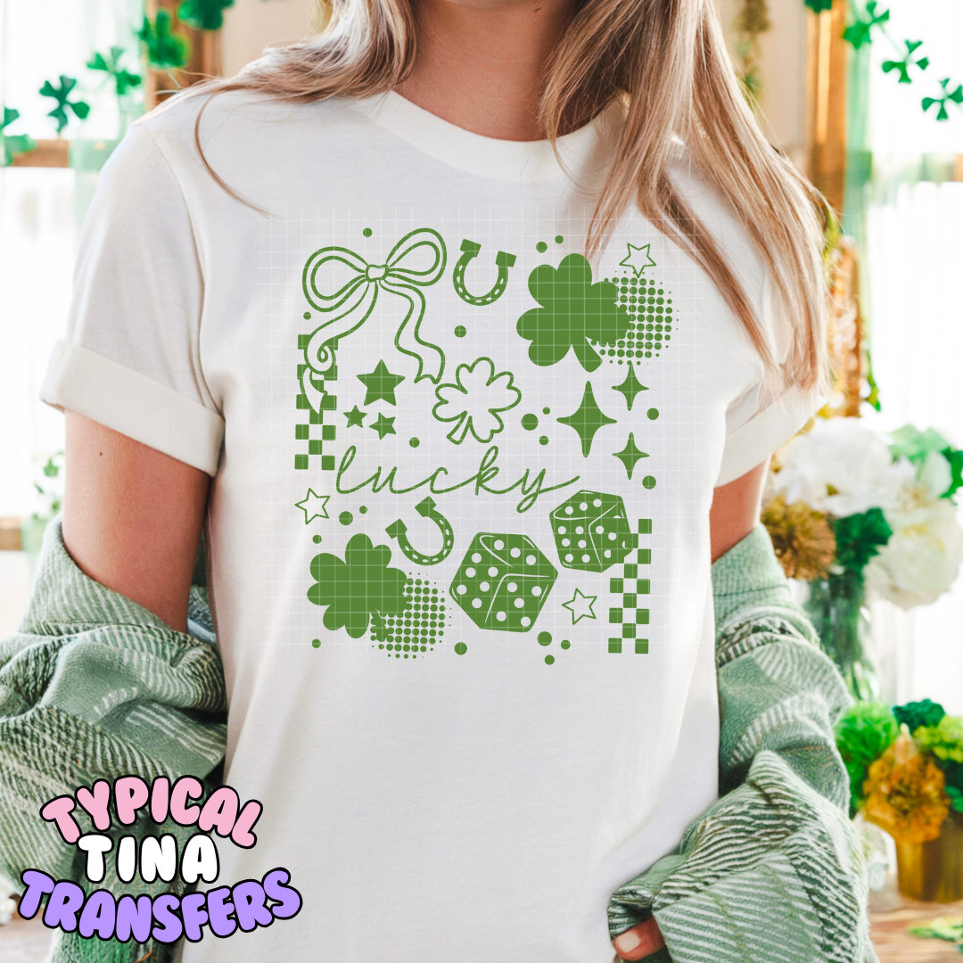 Lucky in green shamrocks | DTF Transfers | POD – Typical Tina Transfers